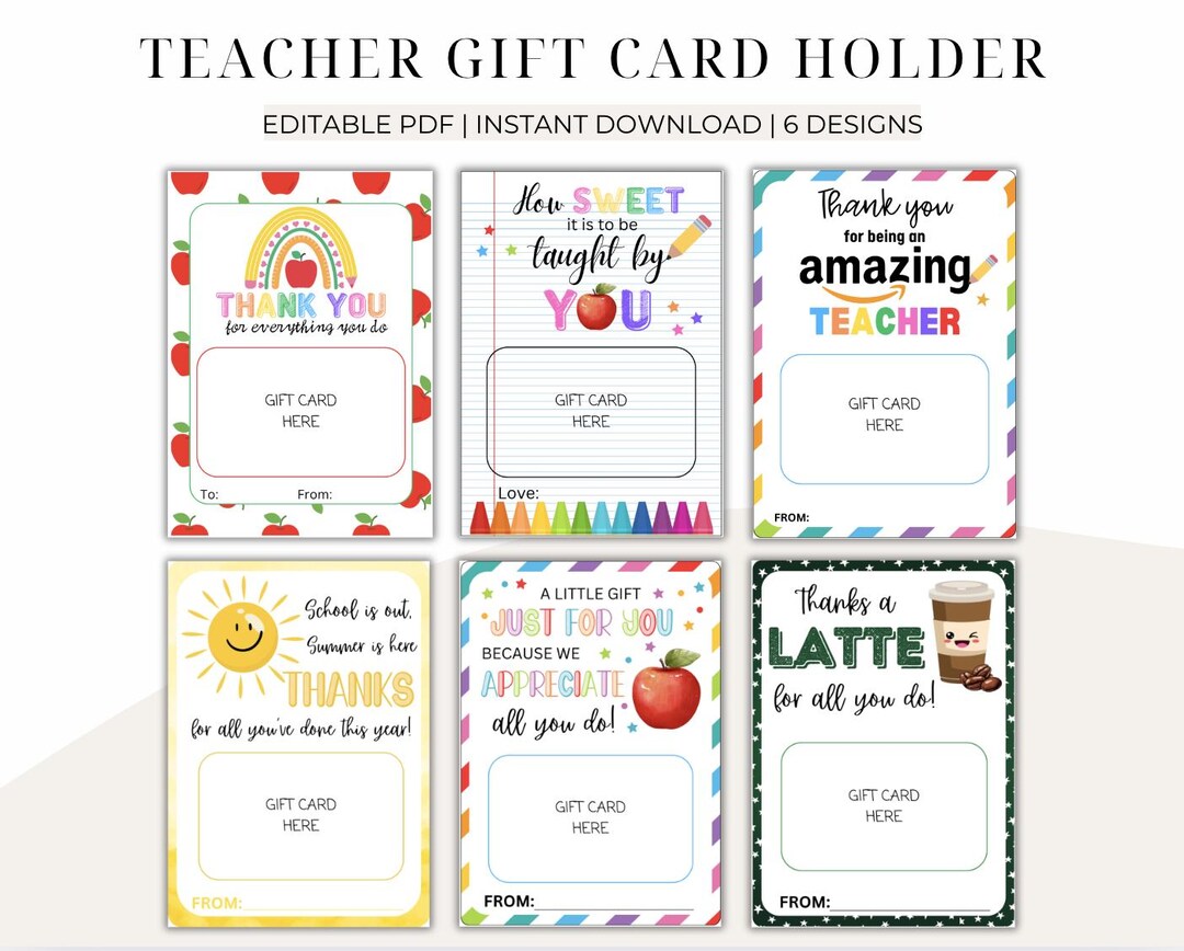 End of Year Teacher Gift Card Holder Template, Teacher Appreciation ...