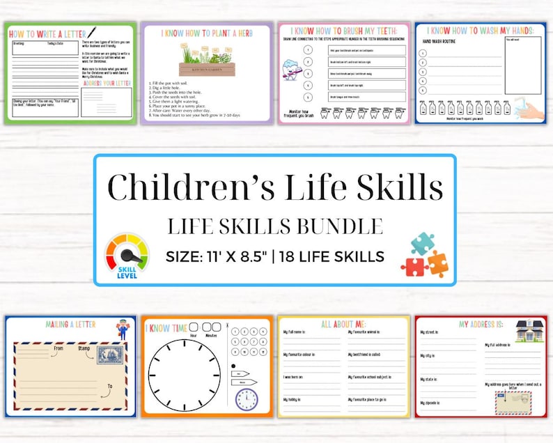 Kids Skills in Life Essential Bundle Printable | Life Skills Practice ...