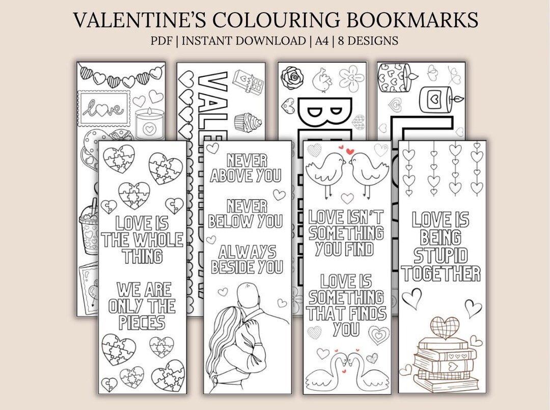 Valentine's Day Colouring Bookmarks, Printable Valentine's Day Bookmark ...
