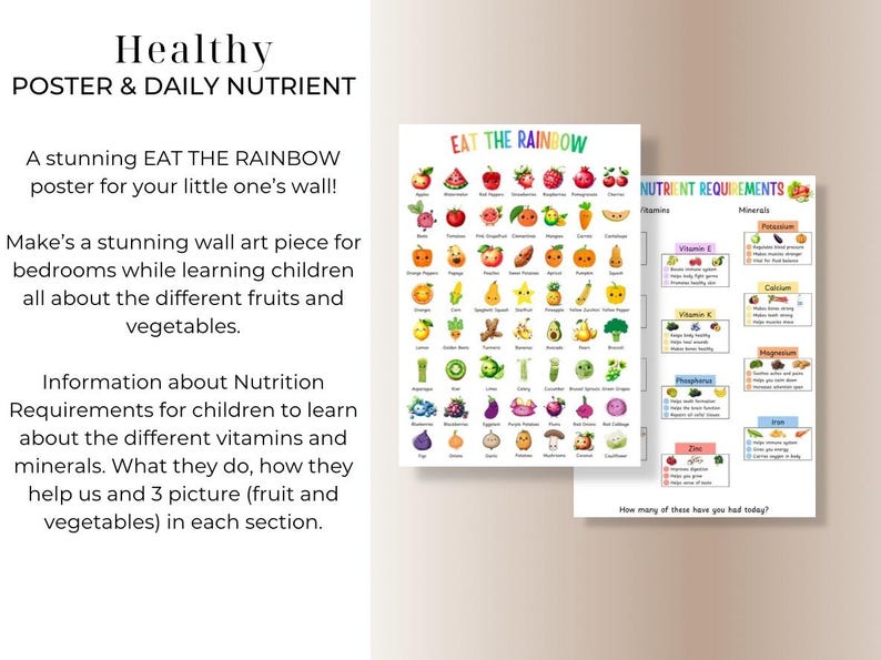 Kids Food Nutrition Chart Printable Bundle, Healthy Food Educational ...