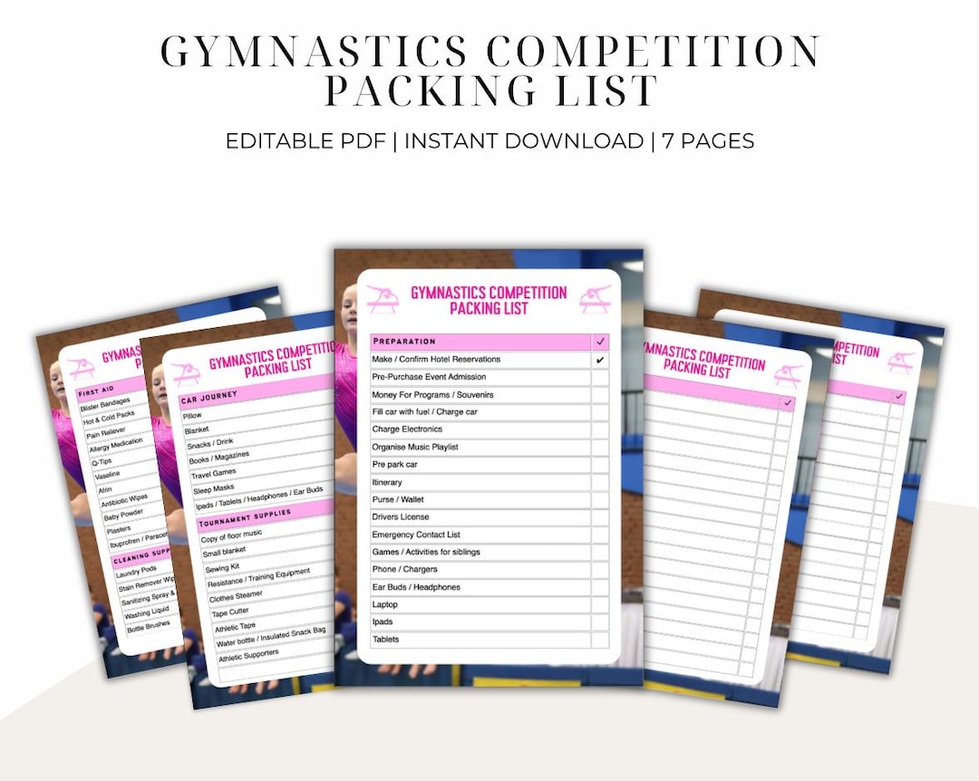 Editable Gymnastics Competition Packing List Printable | Gymnastics ...