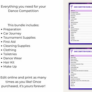 Editable Dance Competition Packing List Printable | Dance Checklist ...
