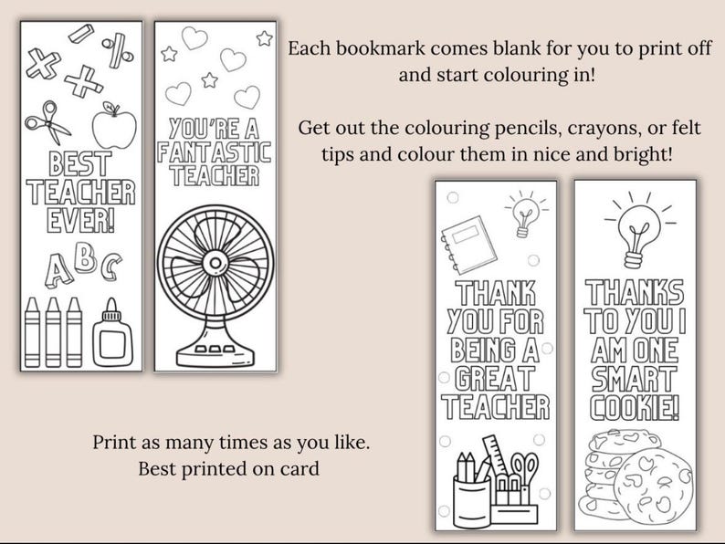 Teacher Appreciation Color Your Own Bookmark Printable | DIY Teacher ...