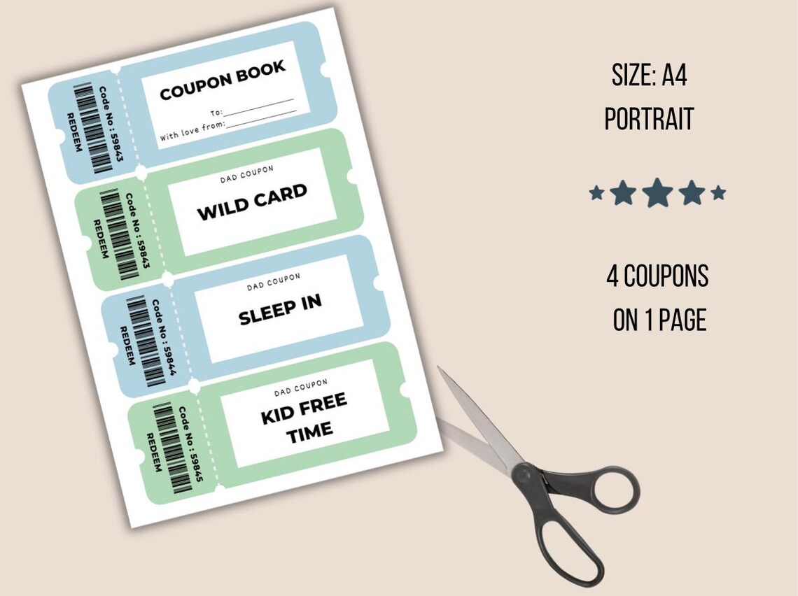 Printable Fathers Day Coupon Book, Instant Download, PDF, DIY Dads Gift ...