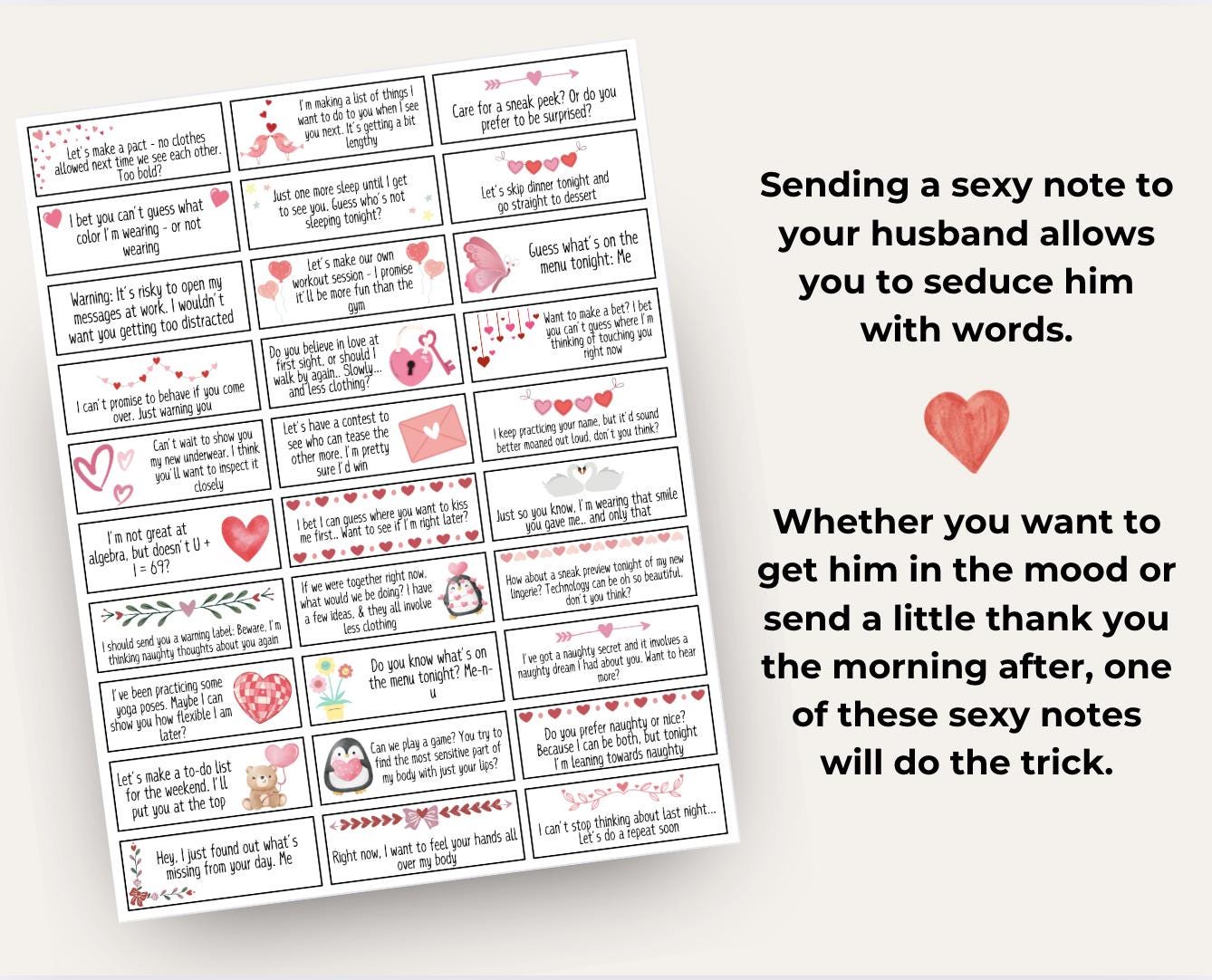 120 Sexy Love Notes Printable, Sexy Lunchbox Notes, Sexy Love Messages ...