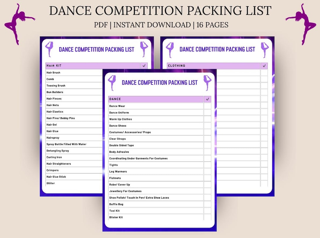 Dance Competition Packing List Printable, Dance Competition Checklist ...