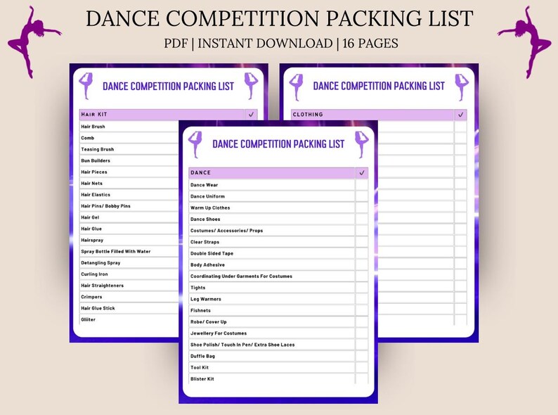 Dance Competition Packing List Printable, Dance Competition Checklist ...