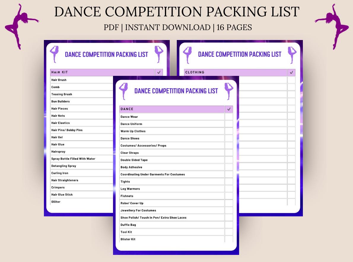 Dance Competition Packing List Printable, Dance Competition Checklist ...