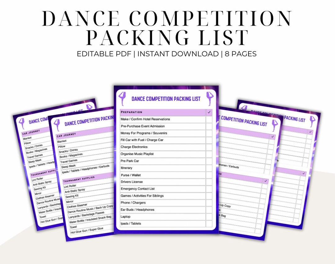 Editable Dance Competition Packing List Printable | Dance Checklist ...