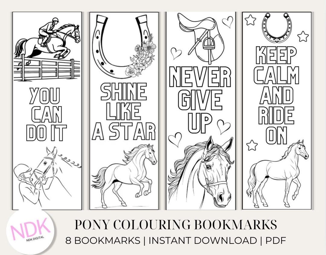 Horse Colouring Bookmarks Printable, Colour in Bookmarks for Kids and ...