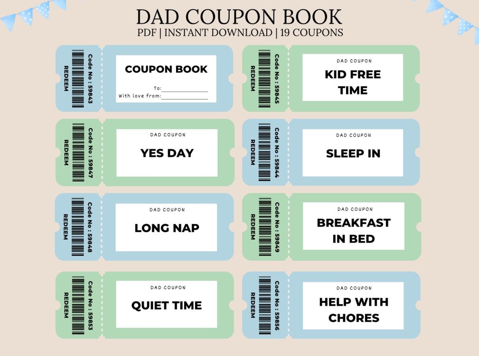 Printable Fathers Day Coupon Book, Instant Download, PDF, DIY Dads Gift ...