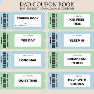 Printable Fathers Day Coupon Book, Instant Download, PDF, DIY Dads Gift ...
