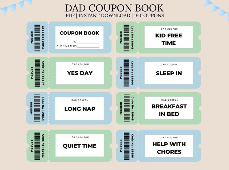 Printable Fathers Day Coupon Book, Instant Download, PDF, DIY Dads Gift ...