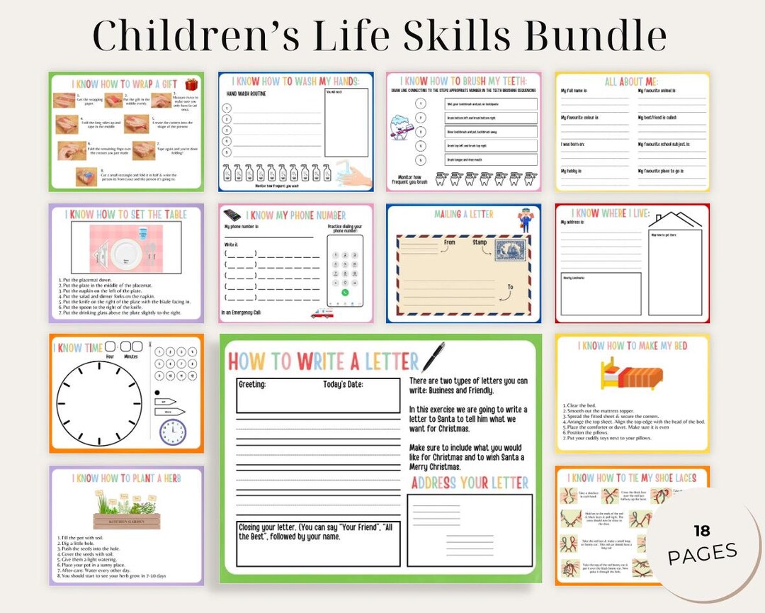 Kids Skills in Life Essential Bundle Printable | Life Skills Practice ...