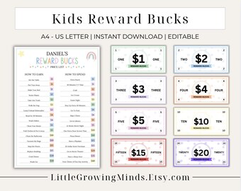 Editable Kids Reward Bucks PRINTABLE Reward Chart for Kids Reward ...
