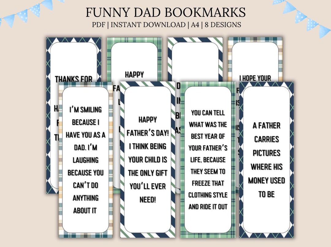 Father’s Day Funny Dad Bookmarks Download, Bookmarks, PDF, Instant ...