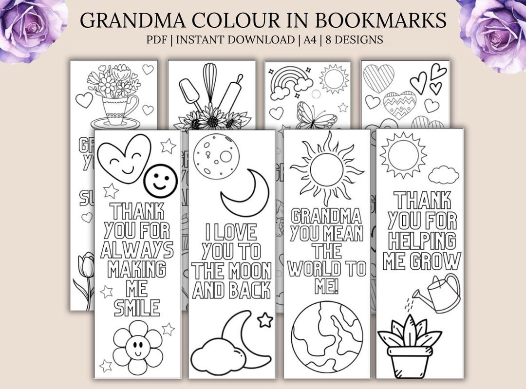 Grandma Colouring Bookmarks Printable, Mothers Day Bookmarks, Bookmarks ...