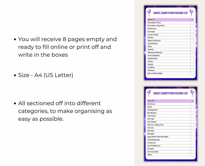 Editable Dance Competition Packing List Printable | Dance Checklist ...