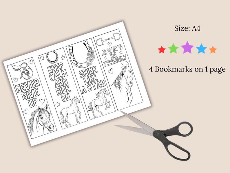 Horse Colouring Bookmarks Printable, Colour in Bookmarks for Kids and ...