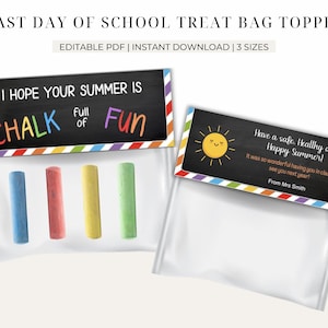 Editable Chalk Bag Treat Toppers | End of School Year Student Gift ...