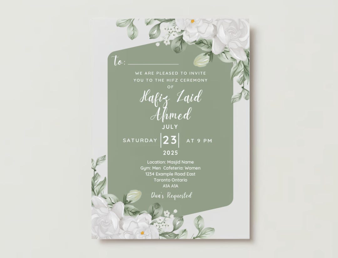 Islamic Hifz Ceremony Invitation Template - Digital - Etsy