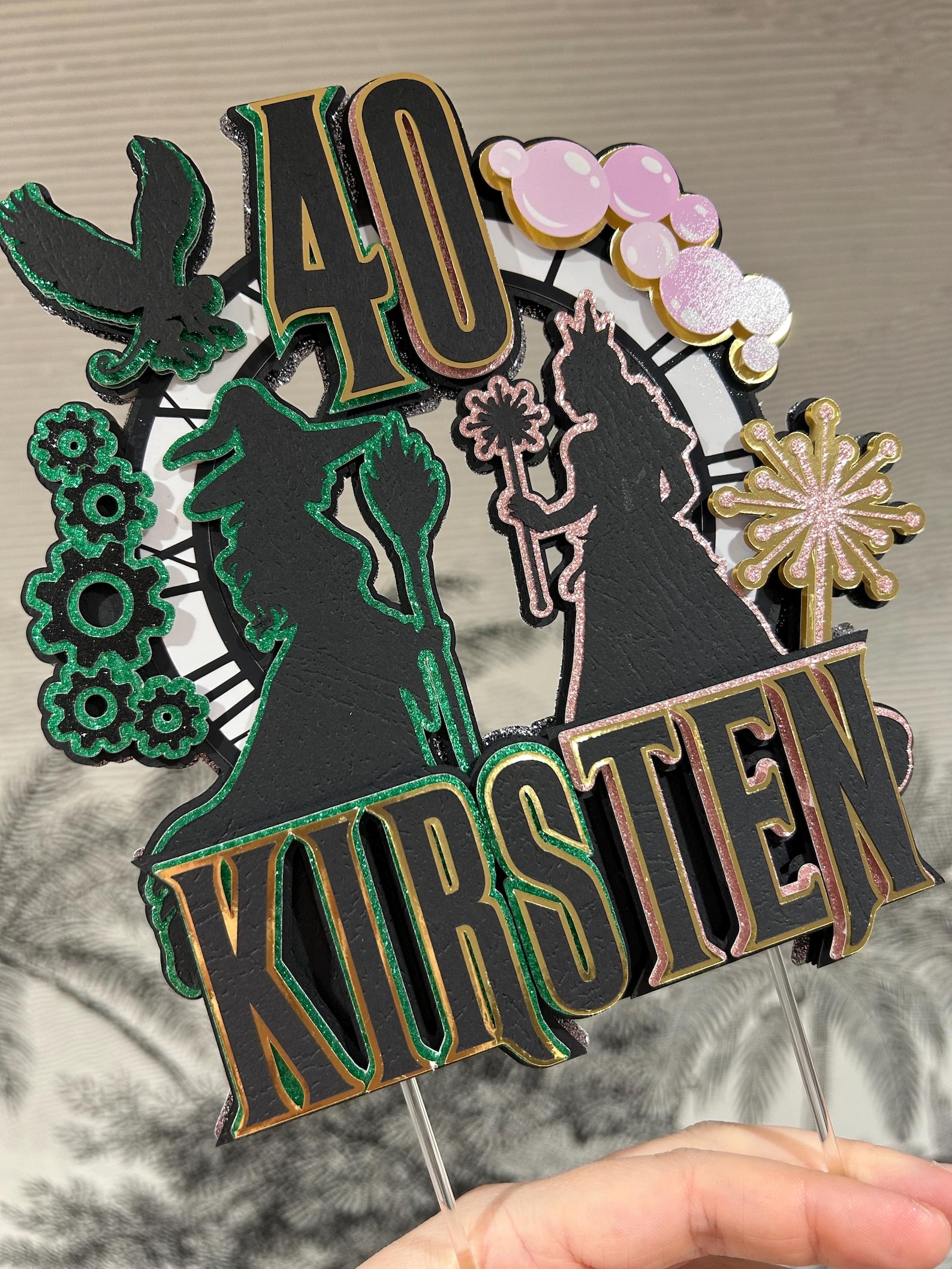 Wicked Cake Topper 3D Layered Elphaba Glinda Personalised Custom - Etsy