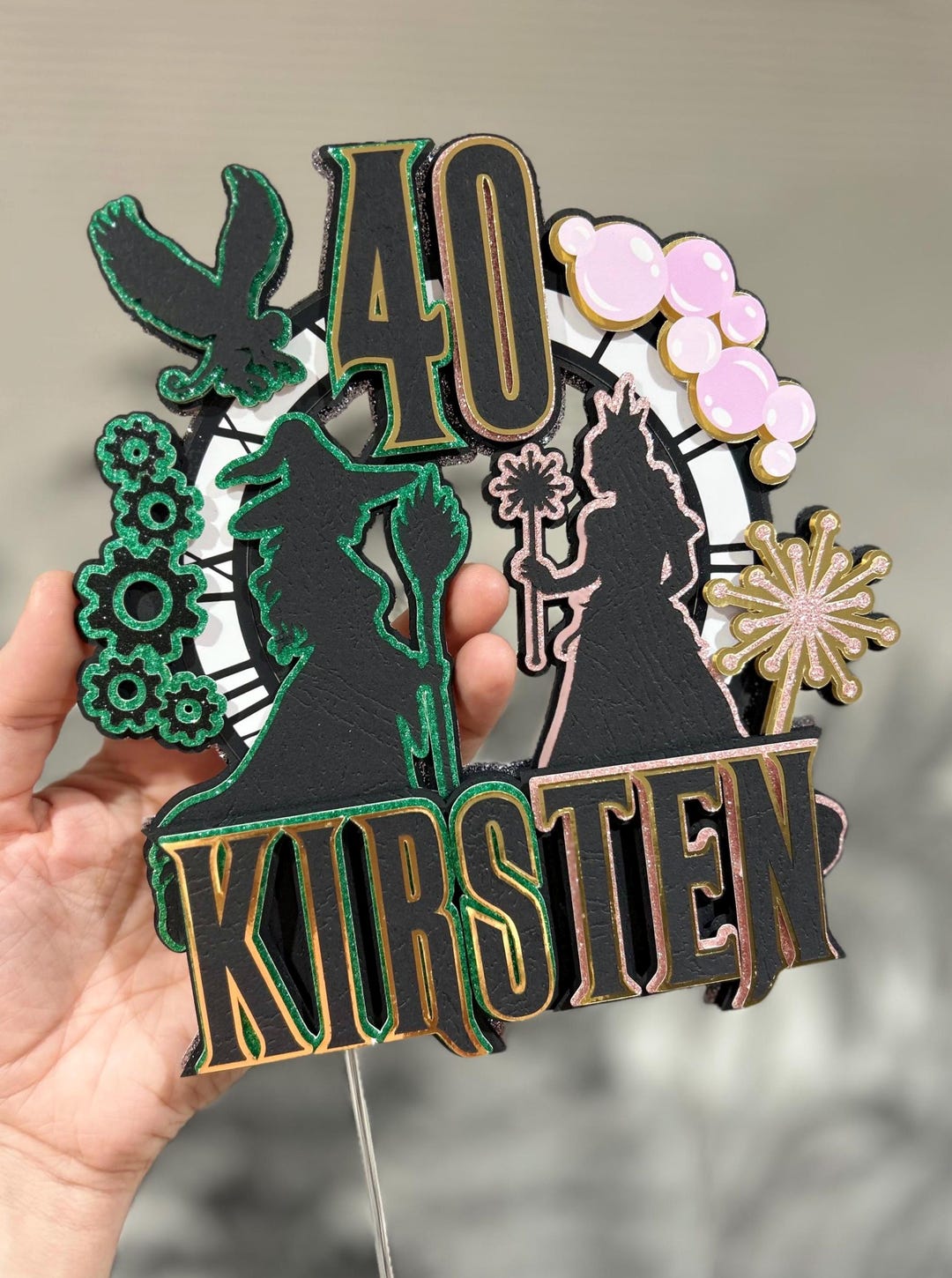 Wicked Cake Topper 3D Layered Elphaba Glinda Personalised Custom - Etsy