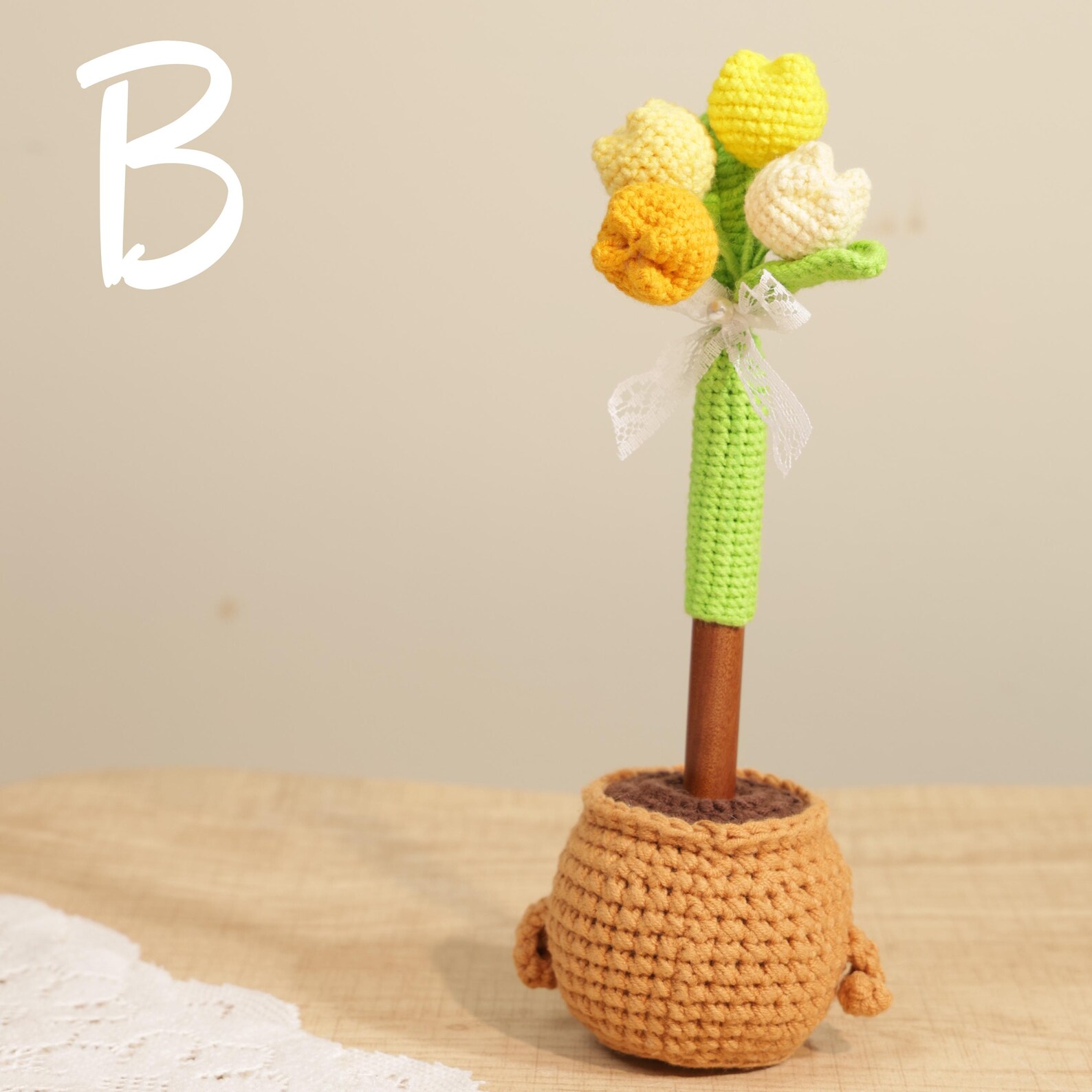Crochet Flower Pen With Pot, Tulip & Floral Bouquet, Handmade Crochet ...
