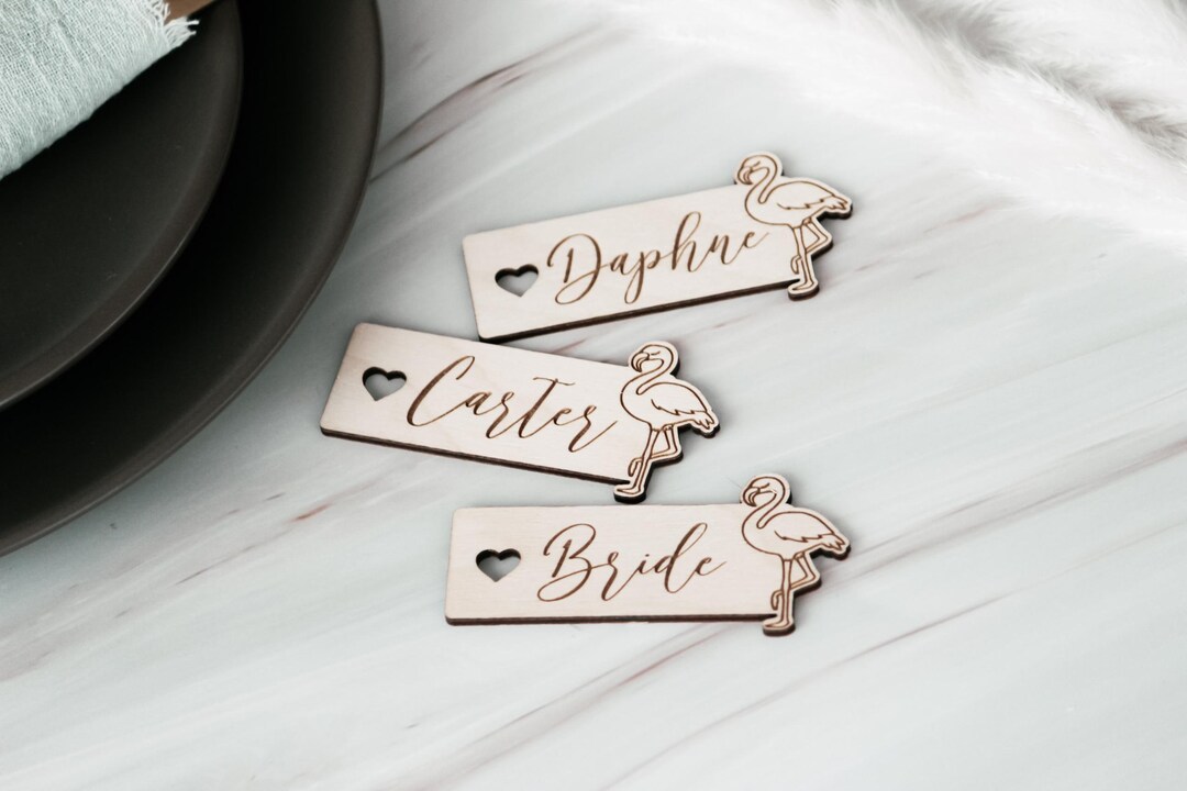 Custom Flamingo Name Tags - Personalized Wooden Beach Themed Place ...