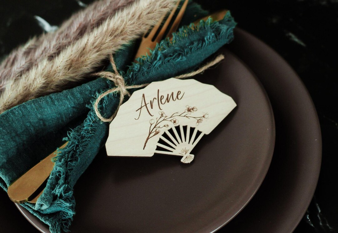 Personalized Japanese Fan Place Card - Asian Place Setting - Engraved ...