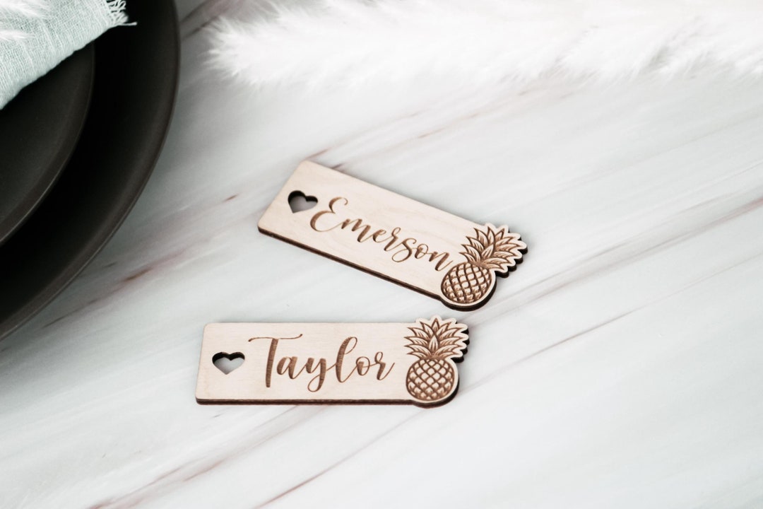 Custom Pineapple Name Tags - Personalized Wooden Tropical Themed Place ...