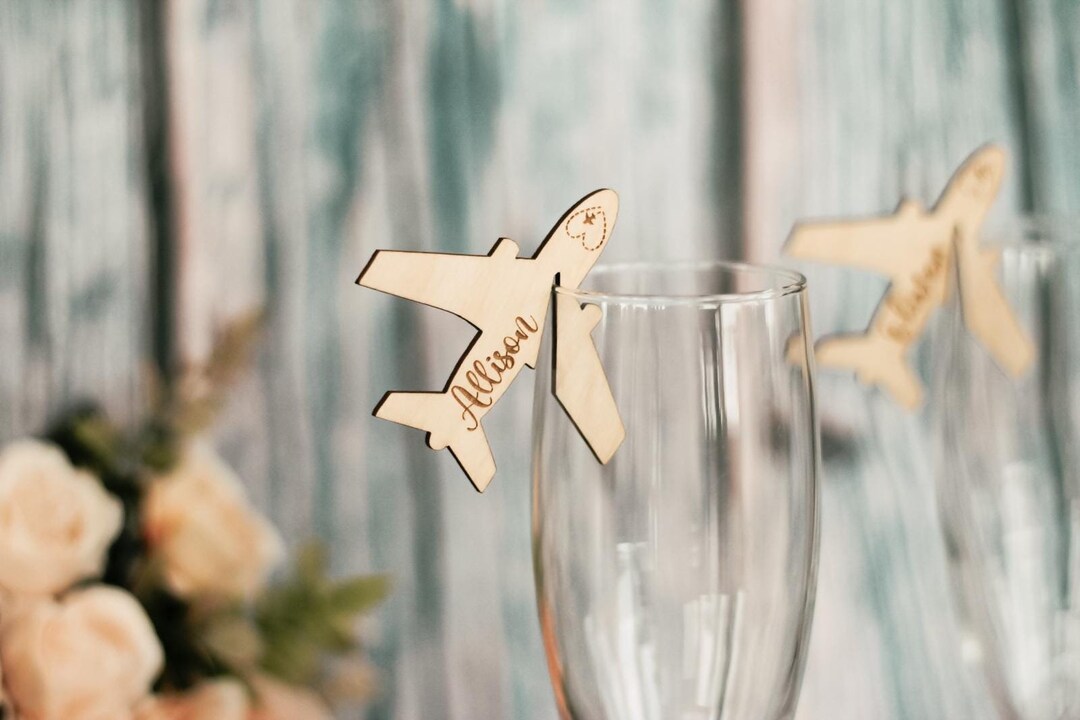 Custom Airplane Drink Tags - Personalized Wooden Aviation Themed Glass ...