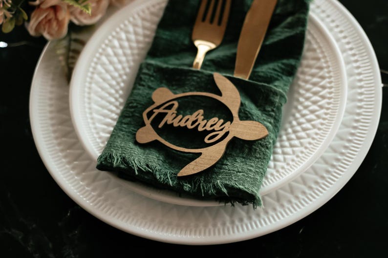 Personalized Turtle Place Cards Custom Wood Tropical Place Setting - Etsy