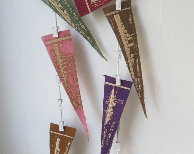 Vintage US Navy Battle Ship Felt Pennants, 1930s...reserved for EMMA - Etsy