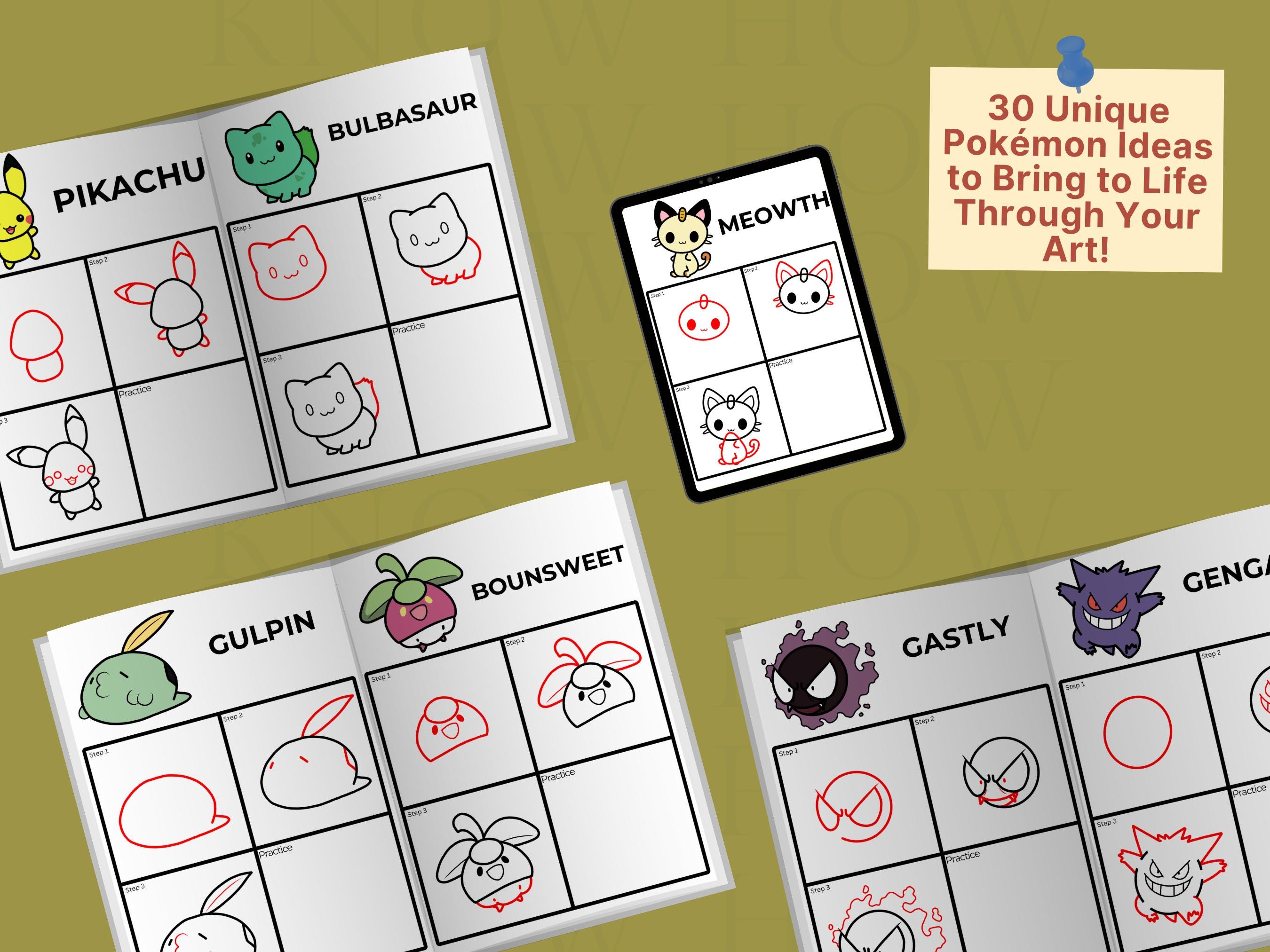 How to Draw Pokemon in 3 Easy Steps Tutorial for Kids | Printable ...