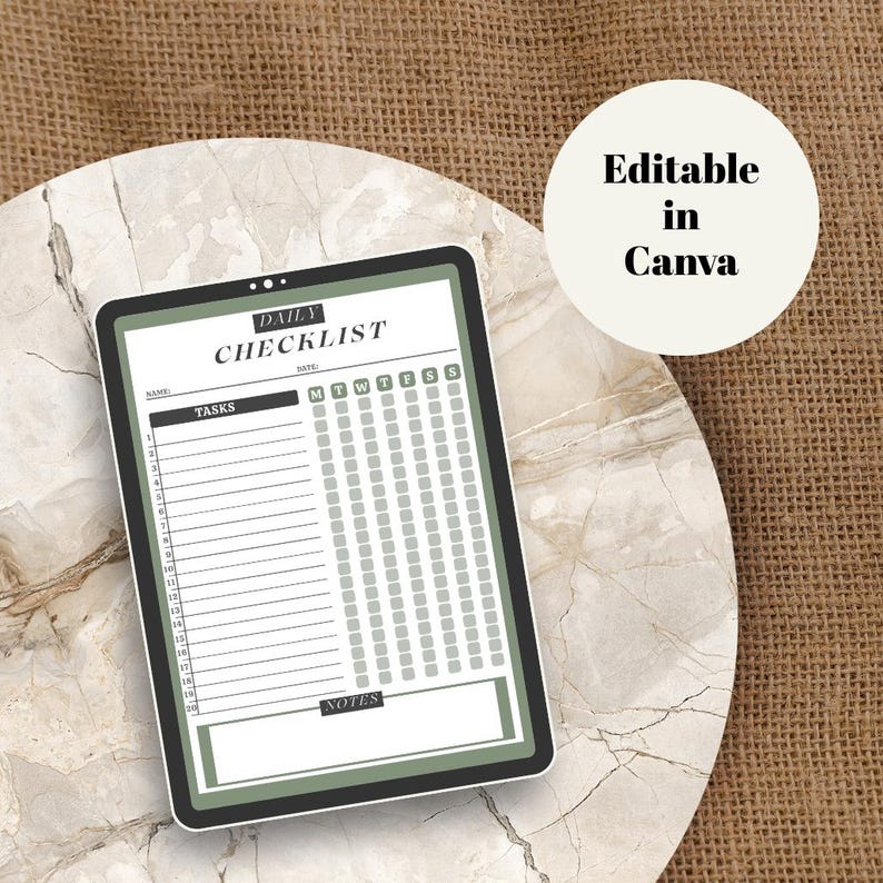 Editable Daily Checklist: Printable Planner, To-do List (PDF Download ...