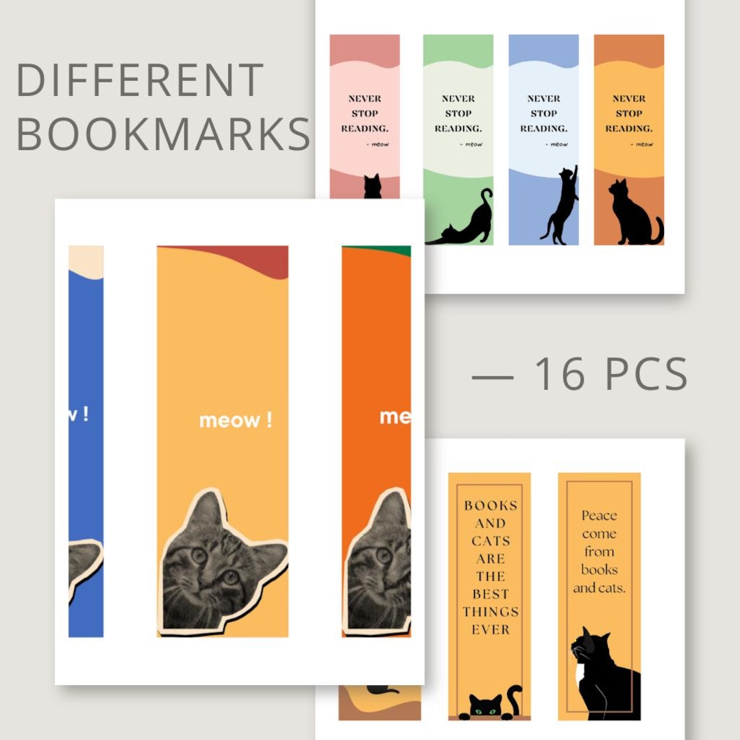 Printable Cute Cat Bookmark Set | Instant Download PDF | Cute Kitty ...