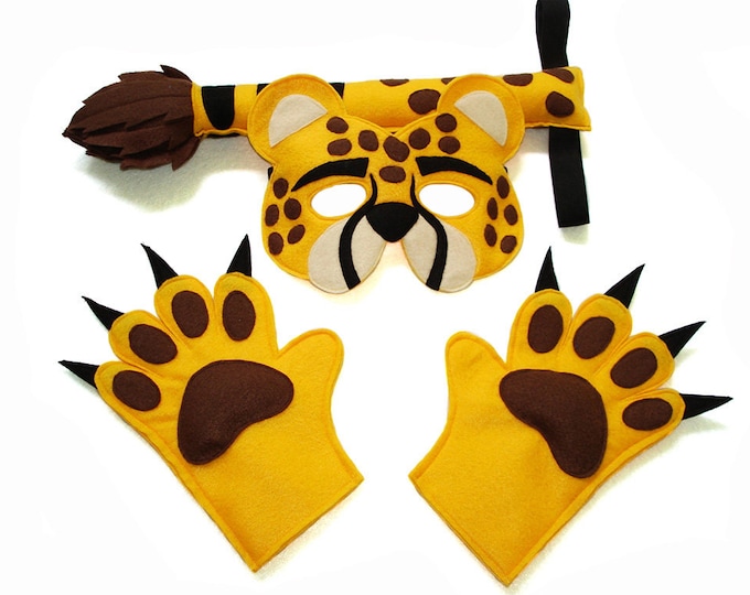 Children's Safari Animal CHEETAH Felt Mask Tail and Paws - Etsy Australia