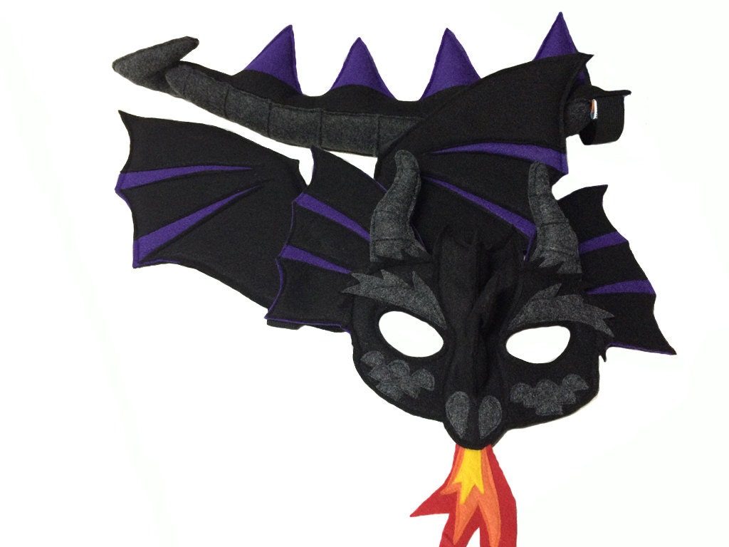BLACK DRAGON Felt Animal Mask Tail and Wings Set for Children | Etsy