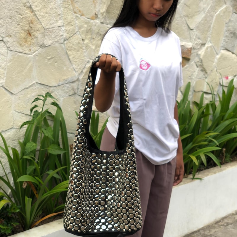 Black Studded Hobo Purse - Etsy