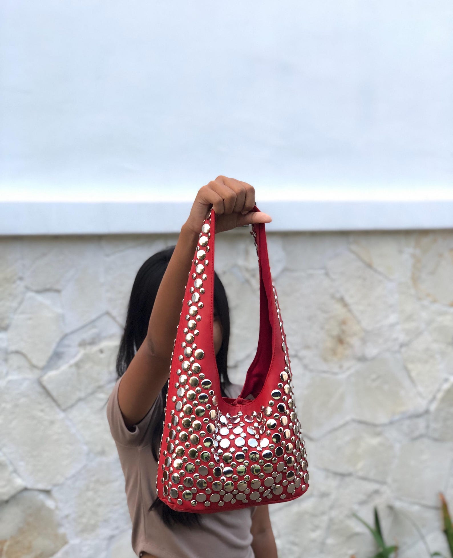 Studded Bag Red Small Size - Etsy