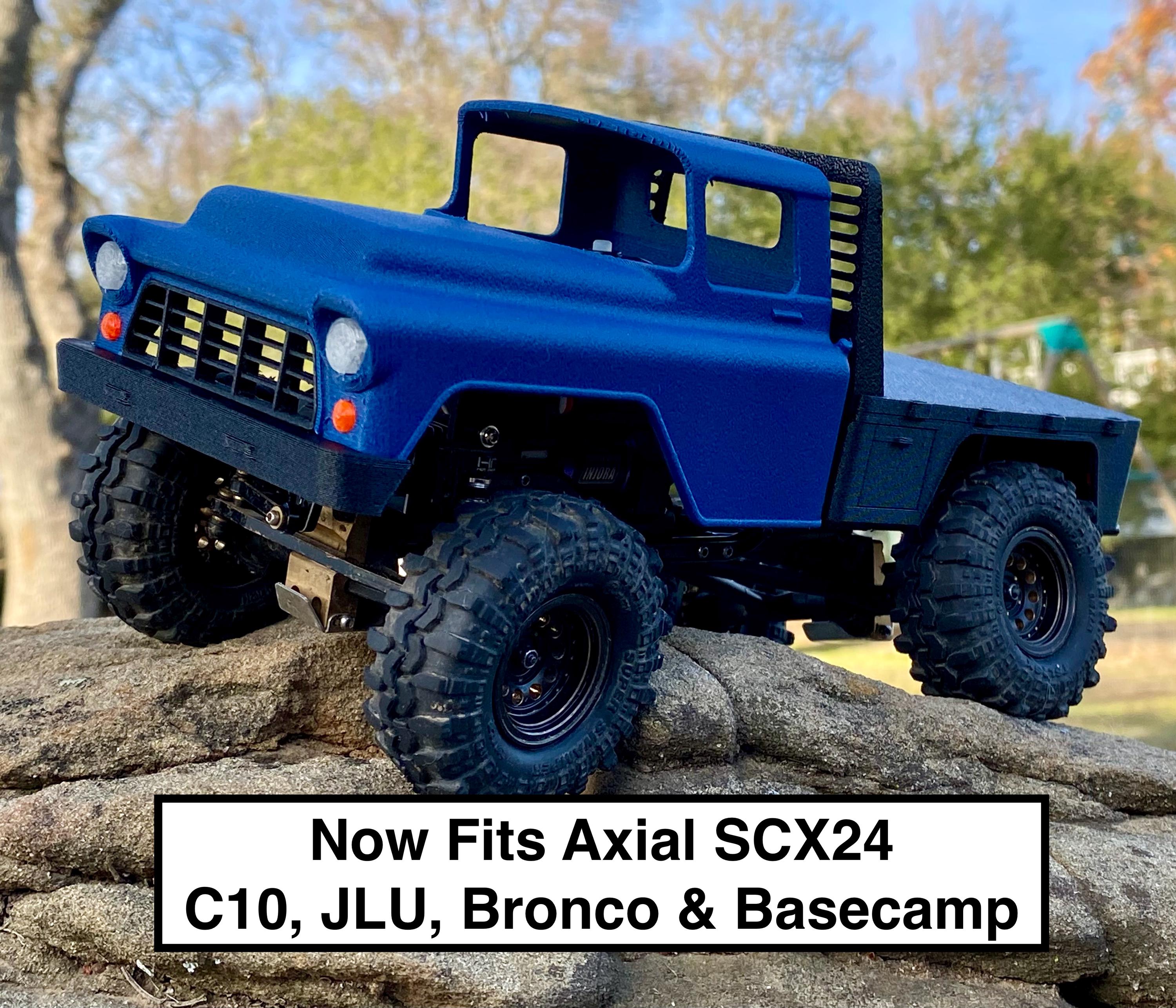 Axial SCX24 RC Truck Body Shell Blue Chevy3800 1955 Flatbed Fits C10 JLU Bronco & Basecamp LED ...