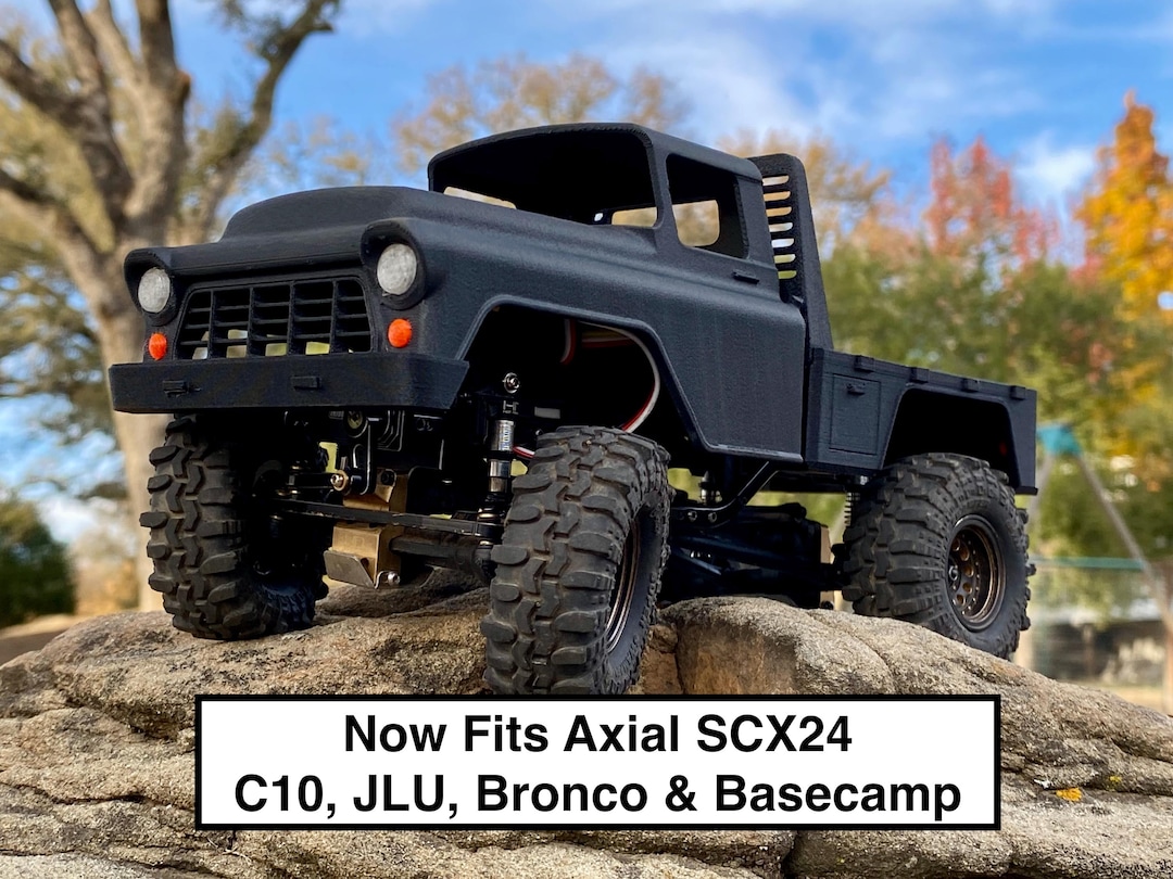 Axial SCX24 RC Truck Body Shell Gray Chevy 3800 1955 Flatbed Fits C10 JLU Bronco & Basecamp LED ...