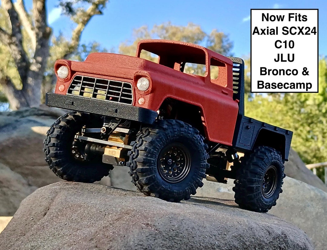 Axial SCX24 RC Truck Body Shell Red Chevy 3800 1955 Flatbed Fits C10 JLU Bronco & Basecamp LED ...