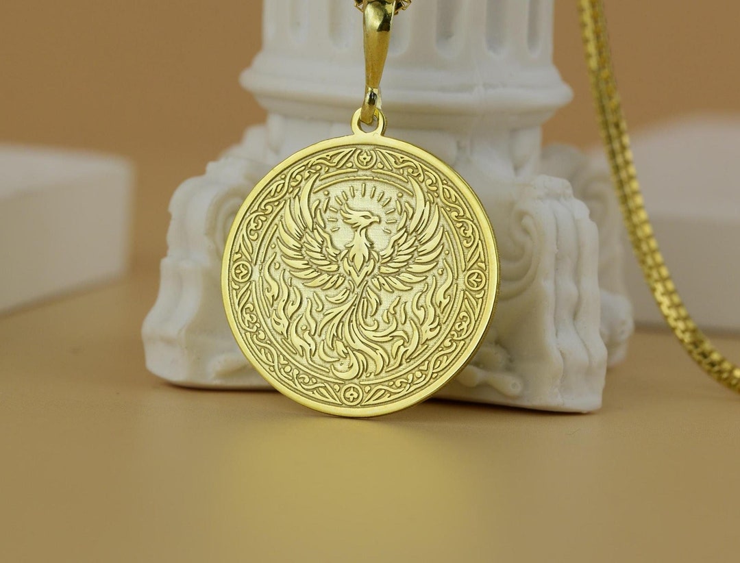 Silver Phoenix Necklace, 18K Solid Gold Firebird Pendant, Simurgh ...