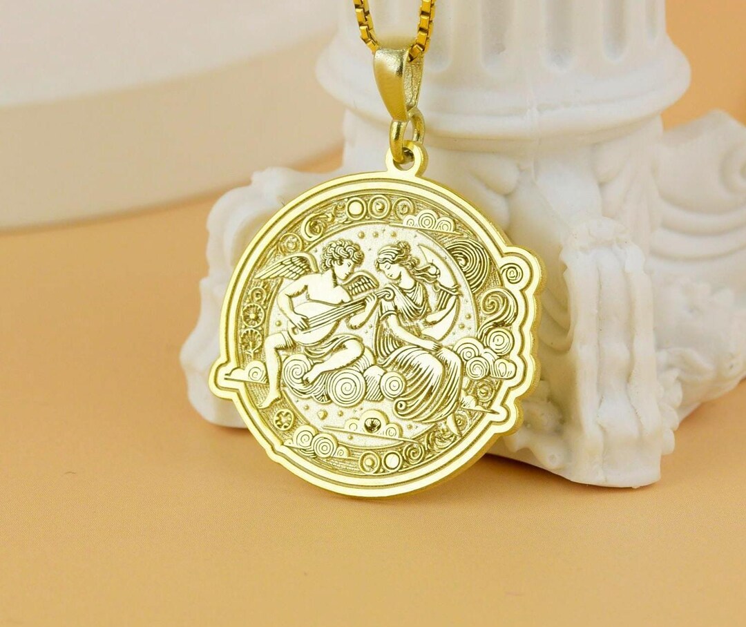 Eros and Psyche Gold Necklace Mythological Love Pendant 14k Gold ...