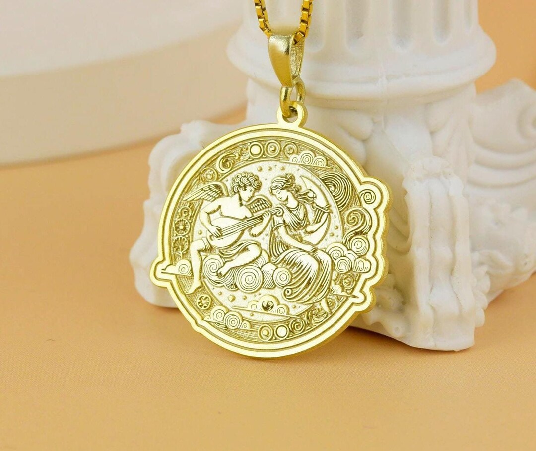 Eros and Psyche Medallion Necklace: Solid Gold Mythology Pendant - Etsy