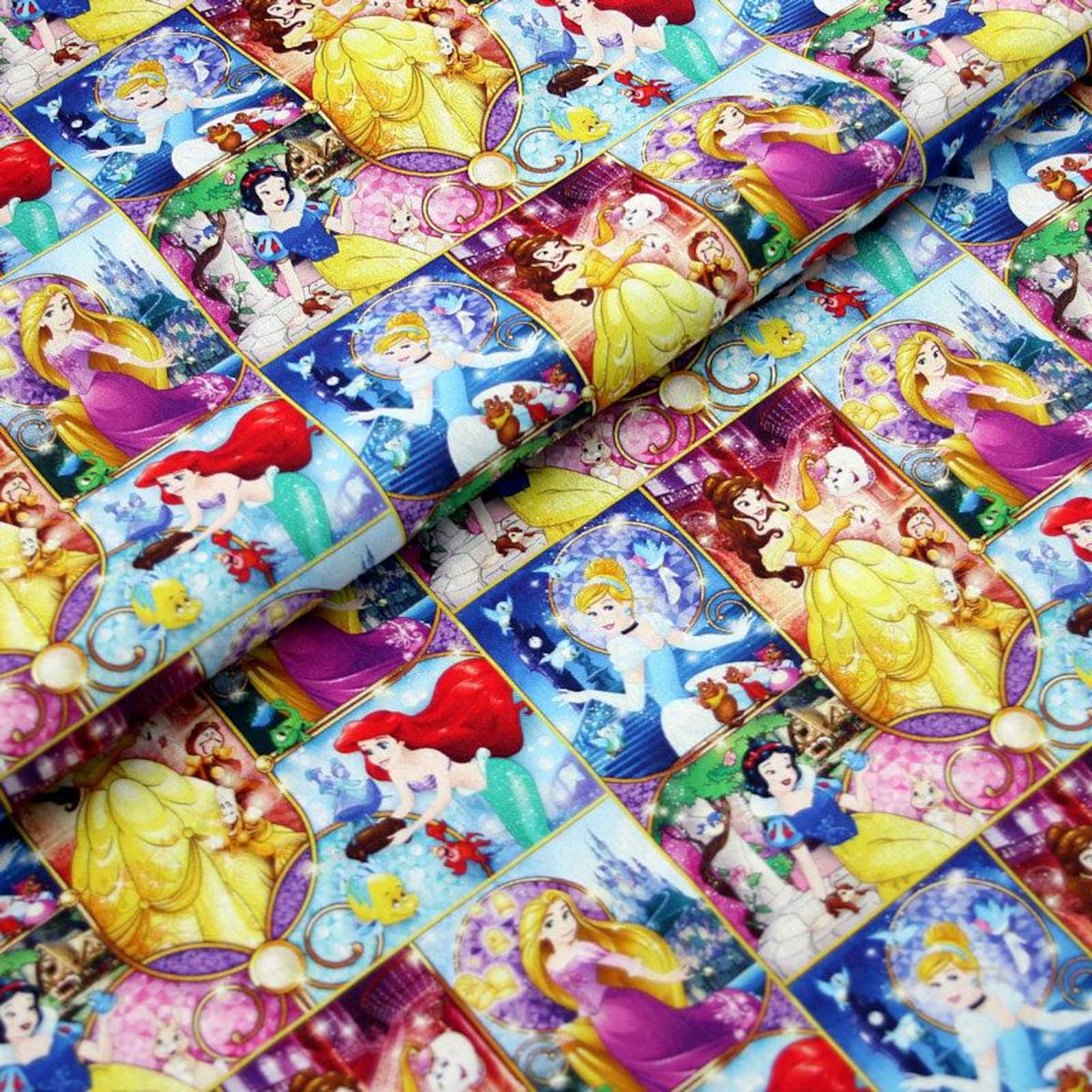 Disney Princess Fabric Princess Fabric 100% Cotton Cartoon Fabric by ...