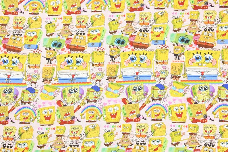 Spongebob Squarepants Fabric 100% Cotton Cartoon Fabric by the Half ...