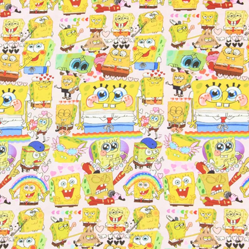 Spongebob Squarepants Fabric 100% Cotton Cartoon Fabric by the Half ...
